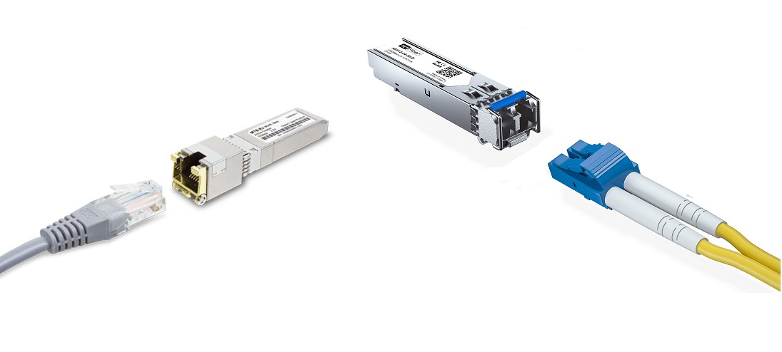 Switch mạng khe cắm SFP: module SFP cáp đồng RJ45 và SFP quang